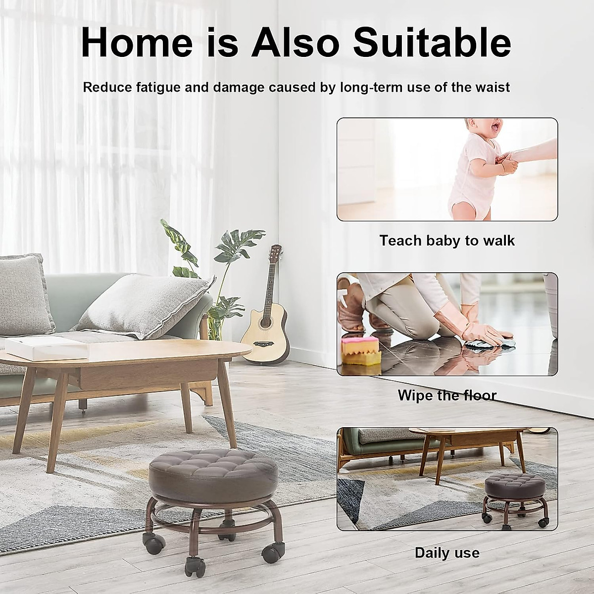 Elitzia Pedicure Foot Stool Beauty Salon SPA Foot Bath Footstool Two Colors Optional Thick Support Seat Quality Wheels ET28499 Brown Colour