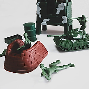 Hautton Toy Army Men Set, 107 PCS Plastic Military Action Figures Combat Battle Playset Bucket with Soldiers, Tank, Plane, Helicopter, Flag, Fence, and Battlefield Gift for Boys Kids Children