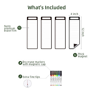 Magnetic Dry Erase List Board - 4"x12" Multifunctional List Board for Fridge - 6 Extra Fine Point Markers Included - Shipped Flat
