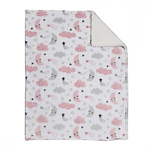 Life Comfort Ultimate Sherpa Baby Blanket, Fluffy Pink and Grey Cloud and Moon Premium Blanket for Baby Girl, Soft Warm Cozy Toddler, Infant or Newborn Blanket for Crib, Stroller, Travel, Nursery