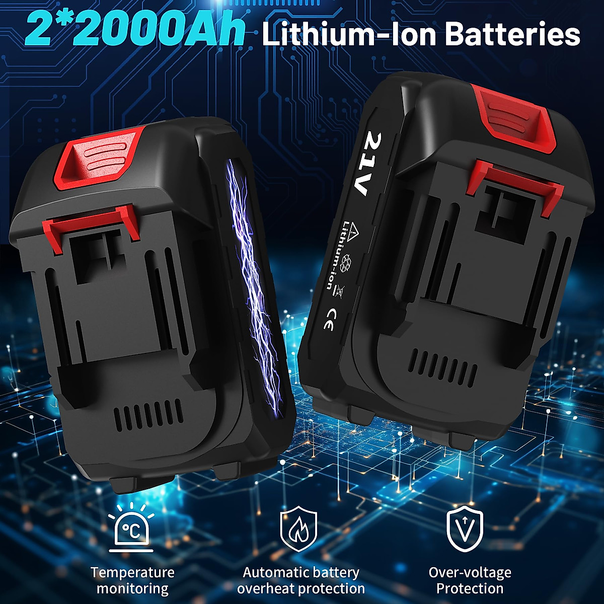 Housiwill 21V 3/8" Cordless Ratchet Wrench Set , Electric Ratchet Wrench Set with 2*2000mAh Li-ion Batteries + 1*2A Charger + 9*Bolt Sockets , 60 ft-lbs 450 RPM Cordless Electric Ratchet Wrench Set.