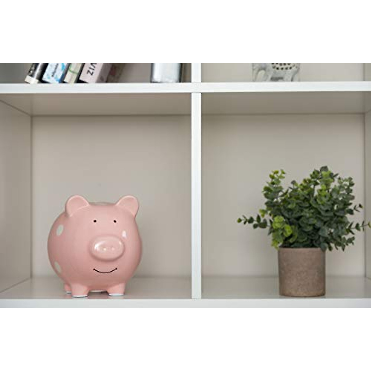 Pearhead Ceramic Piggy Bank, Baby Girl Nursery Décor, Money Bank For Kids, Baby Keepsake, Gift For New And Expecting Parents, Pink Polka Dots