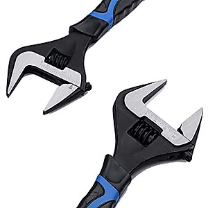 6-Inch Adjustable Wrench with Grip - Deep Jaw, Wide Mouth, Anti-Rust Black Oxide Finish, for Plumbing, Automotive, and Household Repairs - Metric Scale Marked, Non-Slip Handle, blue