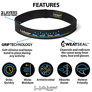 Halo Headband Sweatband Slim, 1", Charcoal