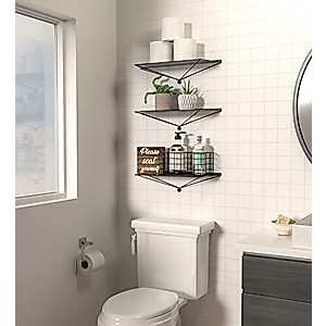 J JACKCUBE DESIGN Bathroom Wall Shelf Floating Shelves Black Metal Storage Display Rack Decor for Bedroom, Kitchen(Set of 3) - MK486AAA