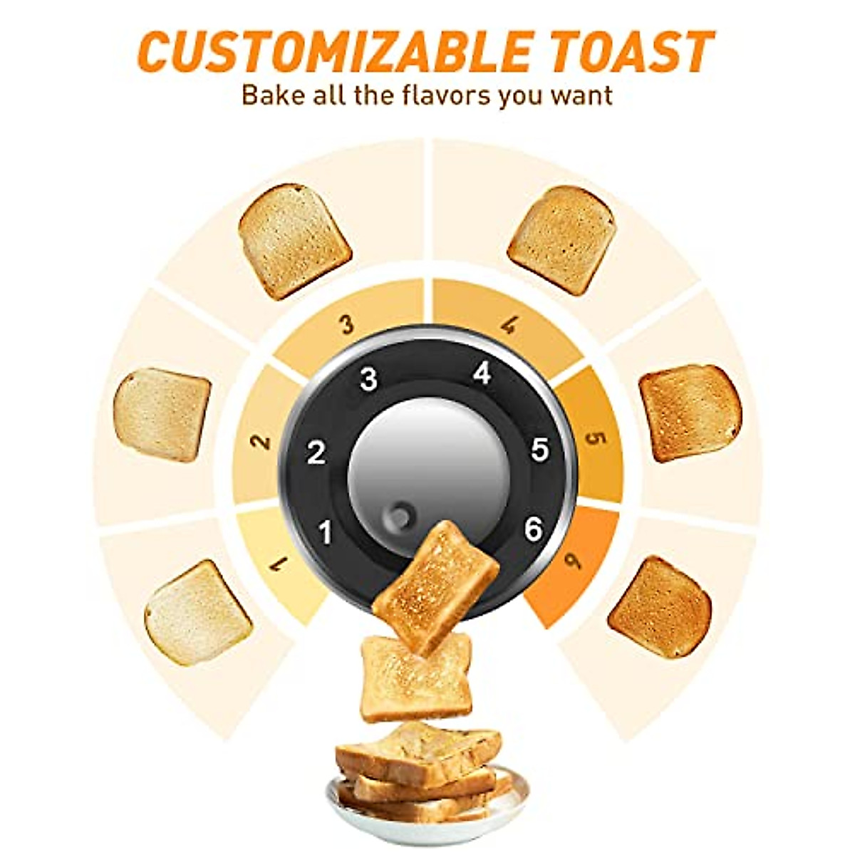 2 Slice Toaster - Stainless Steel Wide Slot Toasters 6 Shade Settings Defrost/Bagel/Cancel with Drop-Down Crumb Tray, Compact Countertop Toaster for Artisan Bread, Muffin, Croissant, Bagel, Waffles