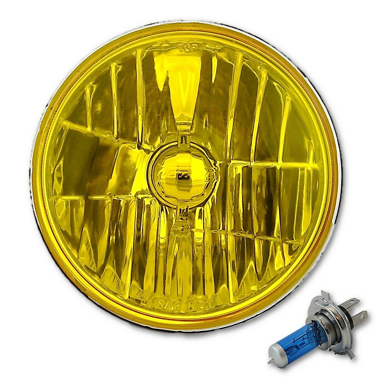 Octane Lighting 7 Inch H6024/6014 Yellow Amber Crystal Glass Headlight H4 Halogen Fog Light Pair