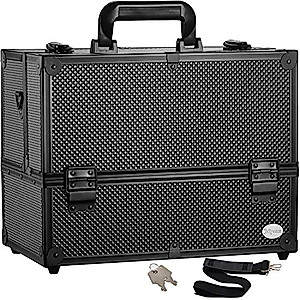 Joligrace Makeup Train Case Professional Adjustable - 6 Trays Cosmetic Cases Makeup Storage Organizer Box with Lock and Compartments 14 Inch Large Black