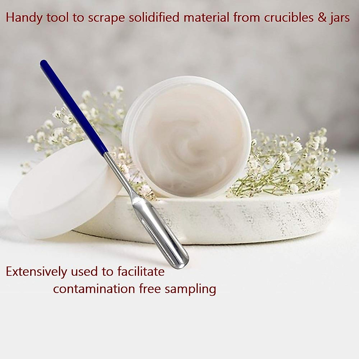 A2Z-VL004 Stainless Steel Micro Lab Scoop Half Rounded Spoon Spatula Sampler, with Vinyl Handle 6" (15.24 cm)