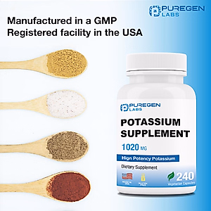 Puregen Labs Potassium Bicarbonate Supplement 1020 mg | Non-GMO | Gluten Free | Made in USA | 240 Vegetarian Capsules