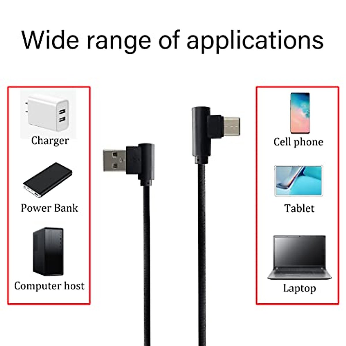 HCFeng Double Elbow Type C Cable Right Angle Nylon Braided USB 2.0A to USB C Cable Type C 90°to USB A 90°Left Elbow Fast Charging Cable Compatible with Type-C Port Device [2Pack/0.6ft]