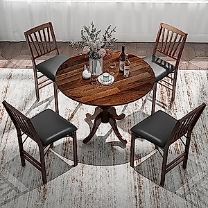 Giantex Wooden Dining Table, 40" D X 29" H, Pedestal Tables W/Round Tabletop & Curved Trestle Legs, 4-Person Round Dinner Table for Kitchen, Dining Room, Living Room (40" D, Walnut)