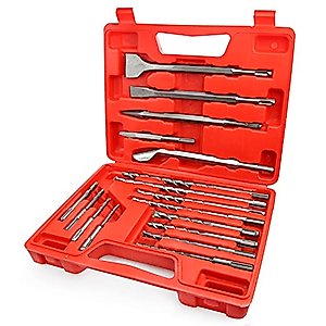 wesleydrill 17PCS Rotary Hammer & Chisels Masonry Drill Bit Set, SDS Plus Drill Bits Set, Fit for Drilling and Cutting in Concrete,Brick,Walls