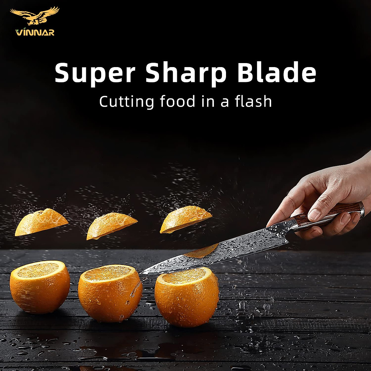 VINNAR Chef Knife,Professional Kitchen Knives 8 inch Japanese Stainless Steel Meat Cleaver Colored Solid Wood Handle