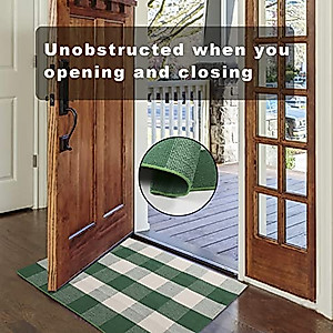 McGuffey Buffalo Plaid Rug 24x36'' Green and White Area Rugs Washable Cotton Hand-Woven Indoor/Outdoor Front Door Decor Mat for Entry，Way，Kitchen，Farmhouse