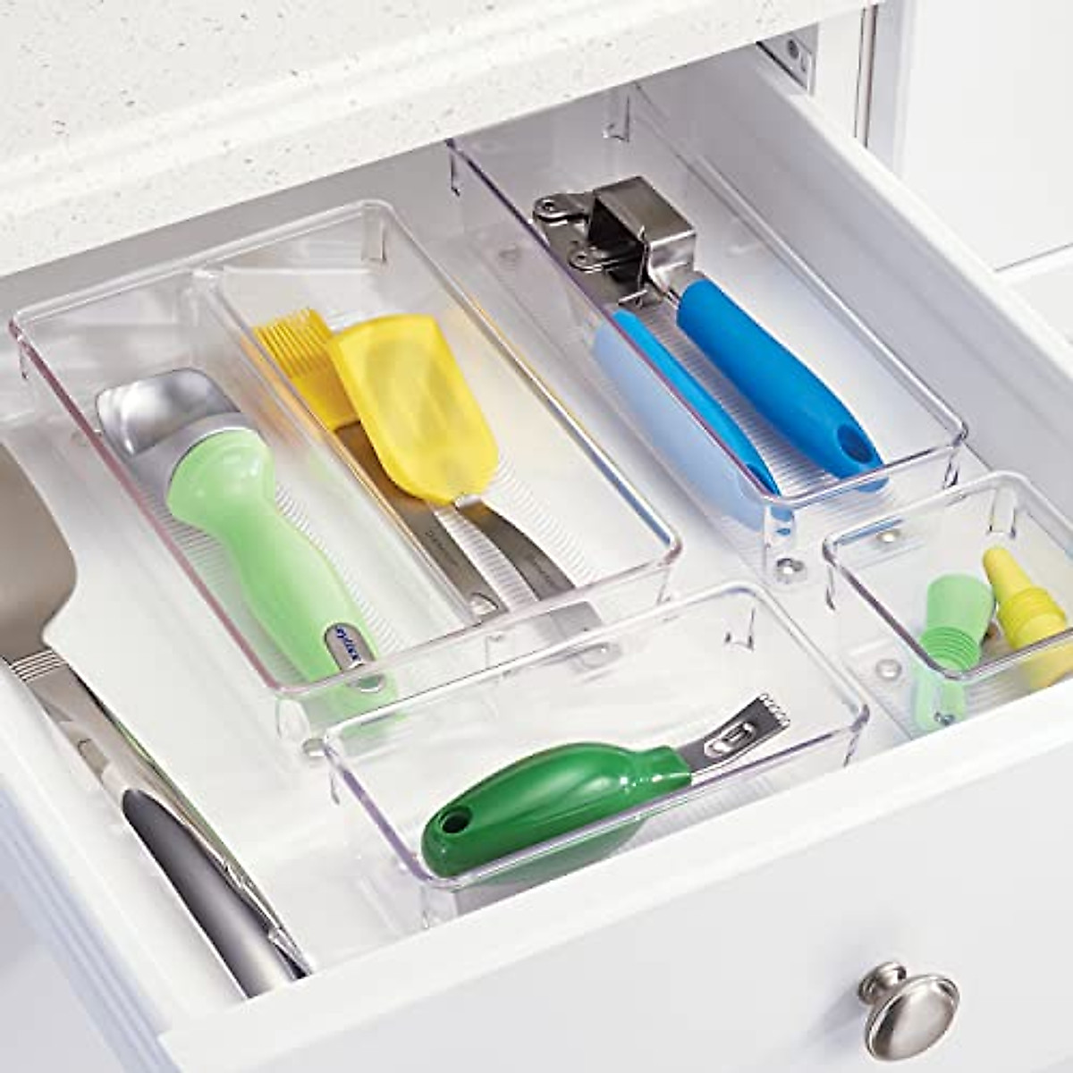 iDesign Utensil Holder and Silverware Organizer for Kitchen Utensils and Countertop Storage, The Linus Collection – Set of 2, 4" x 12" x 3", Clear