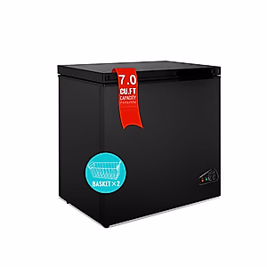 7.0 Cubic Feet Chest Freezer, Deep Freezer with Removable Basket, 7 Adjustable Thermostat, Easy Defrost Drain, Compact Small Freezers Free Standing Top Open Door for Homes