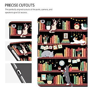 iPad Air 2 Case/iPad Air Case, iPad 9.7 Case for iPad 5th/6th Generation Case 2017/2018 Kids Men Women Soft Back Shockproof Cover Multi -Angle View Adjustable Stand Auto Wake/Sleep, Bookshelf Cat