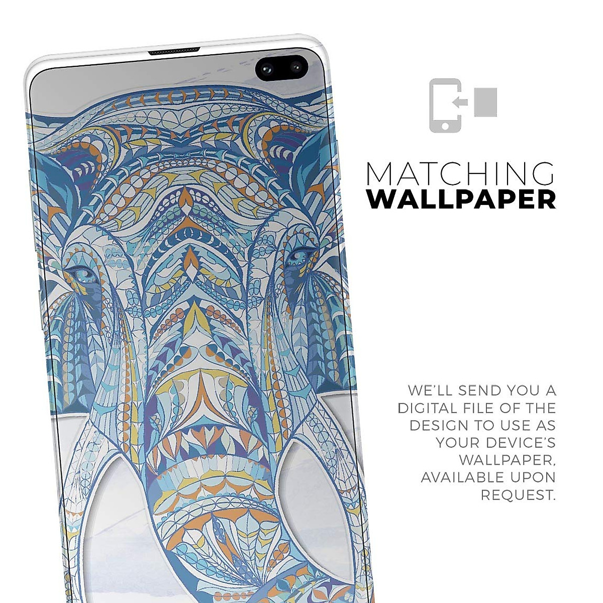 DesignSkinz Geometric Sacred Elephant Protective Vinyl Decal Wrap Skin Cover Compatible with The Samsung Galaxy S20 (Screen Trim & Back Glass Skin)