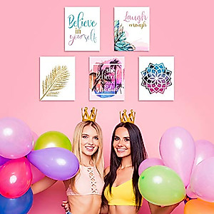 Outus Set of 9 Inspirational Prints Teen Girl Room Wall Art Flamingo Pineapple Leaf Motivational Phrases Posters Girls Bedroom Home Decorations Unframed