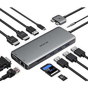 MacBook Pro Docking Station Dual Monitor HDMI Adapter,12 in 1 USB C Adapters for MacBook Pro Air Mac HDMI Dock Dongle Dual USB C to Dual HDMI VGA Ethernet AUX 4USB SD/TF100W PD