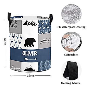 Bear Deer Mountain Faux Patchwork Quilt Personalized Laundry Basket Clothes Hamper with Handles Waterproof ,Collapsible Laundry Storage Baskets for Bathroom,Bedroom Decorative 19.7 inches Hx14.2 inches D