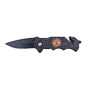 Barton Outdoor 6.25 Inch Fire Fighter Folding Survival Knife with Inlay Fire Fighter Emblem, 6 Pack
