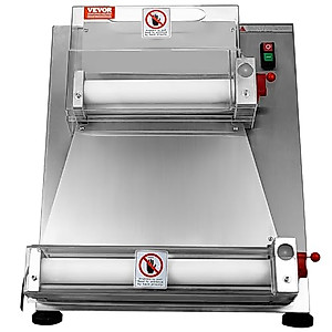 VEVOR Pizza Dough Roller Sheeter, 3-15 Inch Automatic Commercial Pizza Press, 390W Electric 260 Per Hour Dough Roller, Stainless Steel Adjustable Thickness Dough Machine, for Pasta Maker Equipment