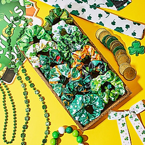 24 Pieces St. Patrick's Day Scrunchies Hair Ties Shamrock Hair Scrunchies Hat Rainbow Hair Scrunchy Elastic Hair Band Hair Rope for St. Patrick's Day Decoration Women Girls, 12 Styles