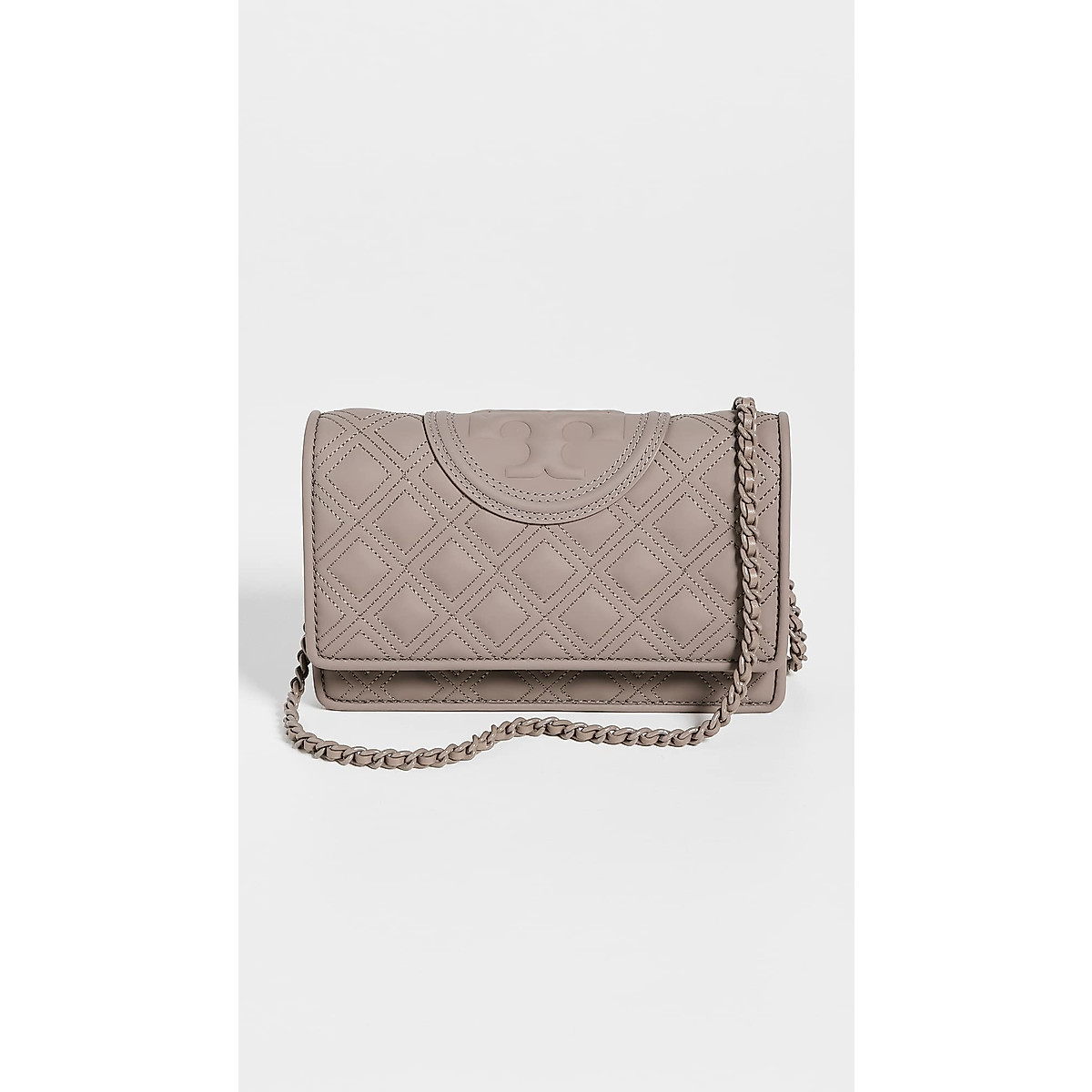 Tory Burch Women's Fleming Matte Chain Wallet, Gray Heron, Grey, One Size