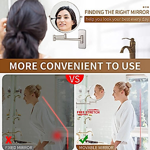 Ci Hua Bathroom MirrorWall, Wall Mounted Makeup Mirror, 8 inch Nickel Finish Rotatable Magnifying Shaving Mirror, Extendable Folding Cosmetic Bathroom Vanity Mirrors