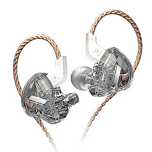 YINYOO KZ EDX 1DD HiFi Earphone Headphone, EDX in-Ear Earbud with New 10mm Composite Magnetic Dynamic Driver Over Ear Headset with Detachable 2 Pin 0.75MM Cable(Without mic, Clear Grey)