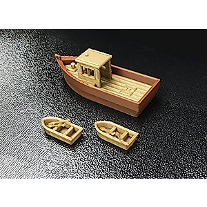 Outland Models Railroad Scenery Large Fishing Boat w 2 Small Boats HO Scale 1:87