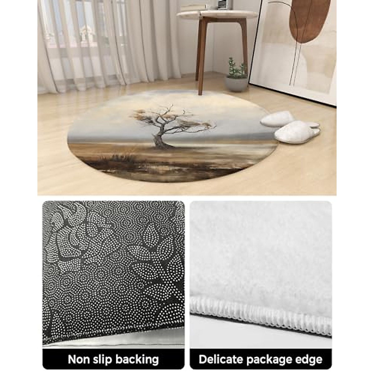 Tree Branches Fluffy Round Area Rug Carpets 4ft, Plush Shaggy Carpet Soft Circular Rugs, Non-Slip Fuzzy Accent Floor Mat for Living Room Bedroom Nursery Decor Wild Leaves Forest Abstract Painted Art