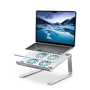 ERGOPOLLO Laptop Cooling Pad with Ultra Quiet Fans and 4 Port 3.0 USB Hubs Fast Output, Laptop Cooler Prevent CPU Overheating, Ergonomic Sturdy Stand Support 10-17.3” for Gaming Notebook, Sliver