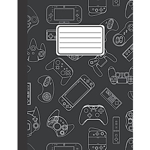 Composition Notebook Black White Video Gaming Themed Comp Book: Wide Ruled Lined Paper 110 pages (55 sheets) 9-3/4 x 7-1/2 inches