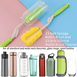 Xpovouetpa 7 Pcs Baby Bottle Brush Cleaner Set,Slicone Bottle Brush Sponge Bottle Scrubber Straw Cleaning Brush for Baby Bottles, Water Bottles, Straws, Tumblers, Wine Decanters,Flask and More(Green)