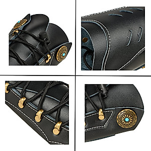 TOPARCHERY Handmade Leather Arm Guards Bow Hand Shooting Glove Adjustable for Hunting Shooting Arm Protector Wristband Gauntlet Unisex Medieval Bracer (Black)