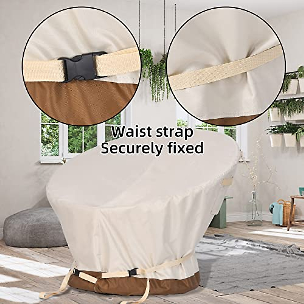 Papasan Chair Cover, 420D Thicken Waterproof Outdoor Papasan Pation Chair Covers, Papasan Chair Slip Covers With Handles, Ventilation Holes, Adjustable Fixed Wind Straps-54" Dia × 39" Height, Beige