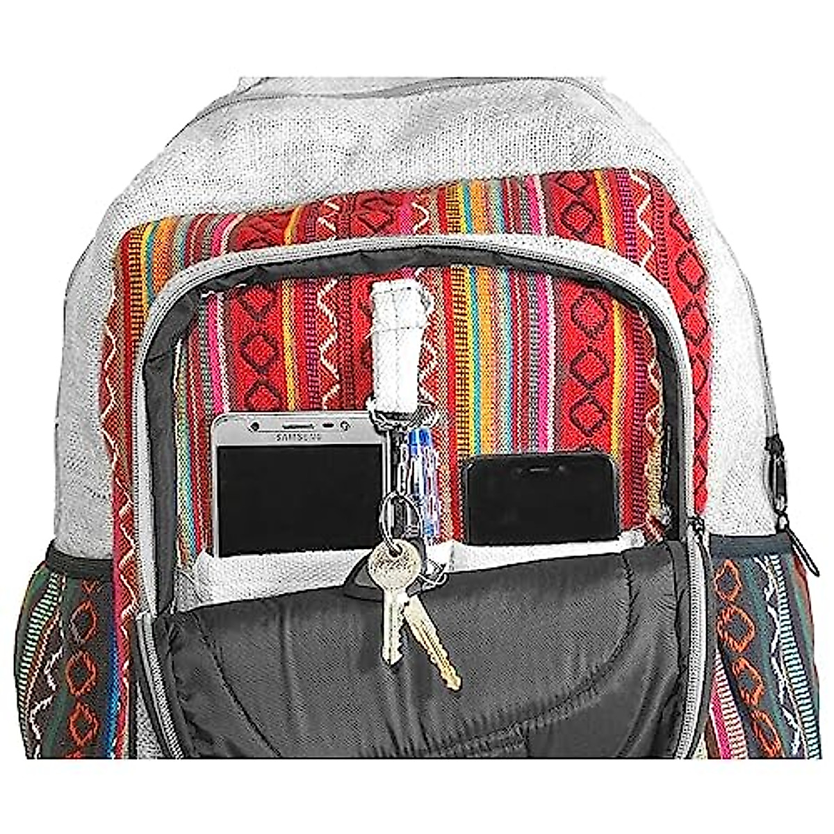 Ojas Yatra Red Hemp Backpack Large - Pure Himalayan Hemp Bag - Multi Pocket Handmade Backpacks for Men & Women - Bohemian Laptop Bag for Travel & Festivals