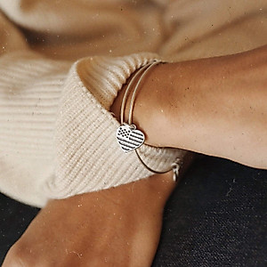 Alex and Ani Path of Symbols Expandable Bangle for Women, Heart Flag Charm, Rafaelian Silver Finish, 2 to 3.5 in