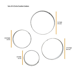 Chicago Metallic Stainless Steel Circle Cookie/Biscuit Cuttters with Ring for Easy Storage, Set Of 4, set of 4