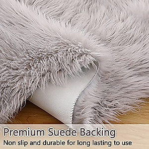 CAROMIO Shaggy Soft Faux Sheepskin Fur Area Rugs Floor Mat Luxury Beside Carpet Decorative Plush Shag Furry Carpet for Bedroom Living Room Floor, Grey, 4 x 6 Feet, Rectangle