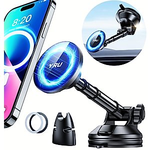 YRU [2024 Upgraded] Magnetic Phone Holder for Car【Patented & Super Magnet】 for MagSafe Car Mount Dashboard Magnet Phone Holder Windshield Phone Stand for iPhone 15 14 13 12 Pro Max Samsung, Black