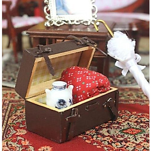 EatingBiting Dollhouse Miniature Doll Furniture Accessories 1:12 Dollhouse Miniature Vintage Brown Lugguage Box Trunk case Bag, Can Open and Close, Retro Elegant Vivid