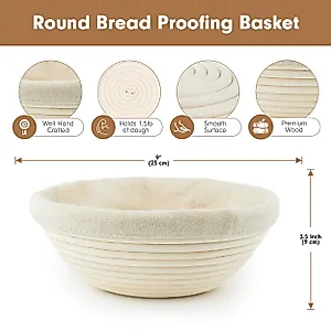 S/P | 9 Inch Bread Proofing Banneton Basket for Sourdough | Including 1×Dough Scraper, 1×Pastry Brush and 1×Cloth Lining | Yummy Artisan Bread Proofing Basket Set for Professionals and Home Bakers|