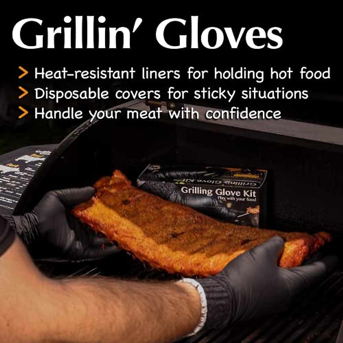 Charbasil Grilling Glove Pack – 30 Nitrile Gloves – 2 Cotton Liners – Disposable Black BBQ Gift – Washable Heat-Resistant Liner – Holiday Birthday Present – Charcoal Wood Gas Cooking Smoking Meat