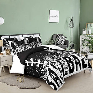 Bodhi Black and White Comforter Set,Sports Bedding Set for Boys Kids,Boys Baseball Bedding Full Size,Kids Comforter Set with Pillowcases,Teen Boys Bedding Set Full Size