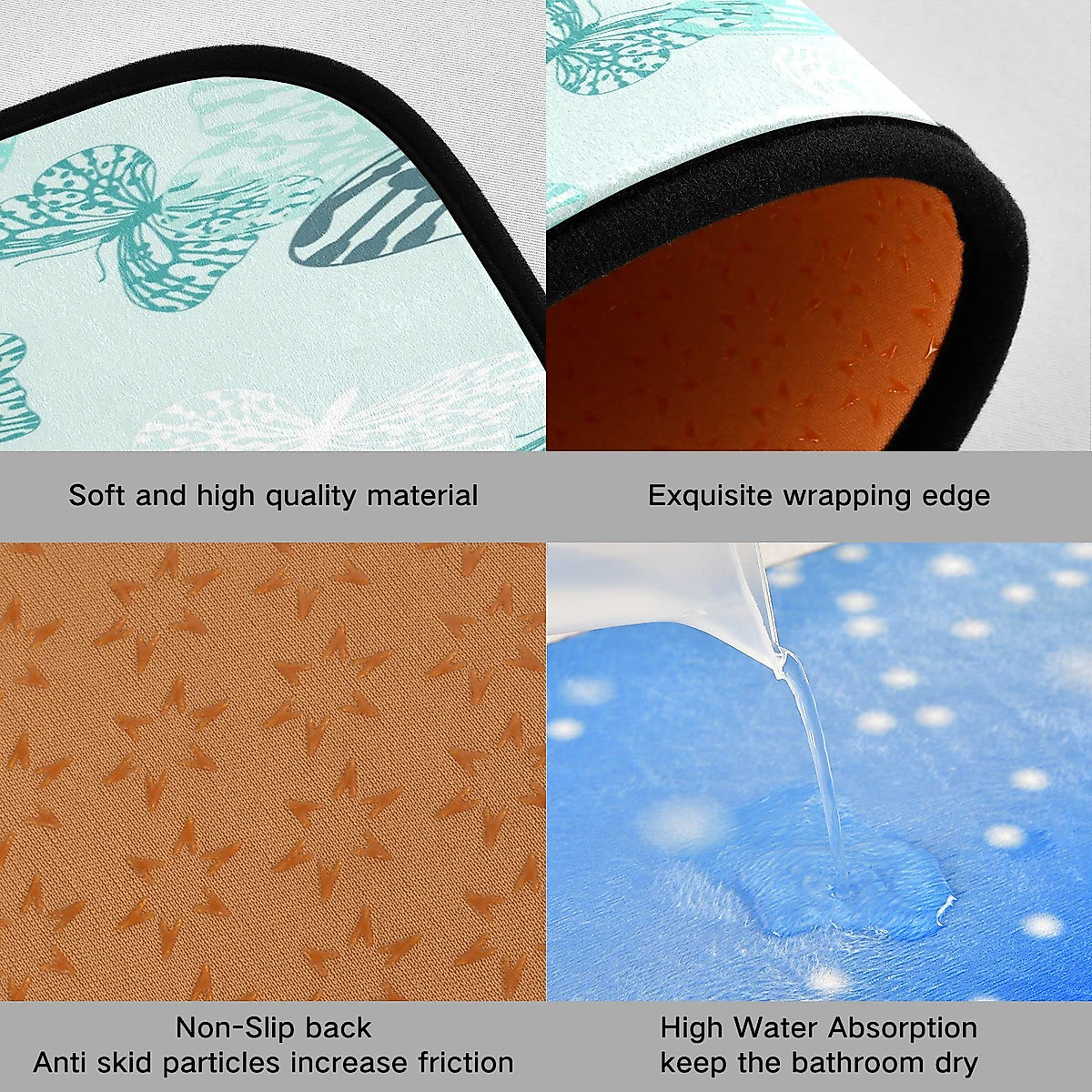 Kigai Kitchen Rugs 2 Piece Waterproof Non Slip Kitchen Mat Butterfly Teal Kitchen Rug Set for Sink Office Kitchen Cafe, 19.7"x47.2"+19.7"x27.6"