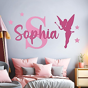 Personalized Name & Initial Tinkerbell Vinyl Wall Decals I Baby Girl Bedroom Decor I Fairy Decorations I Baby Girl Nursery Decor I Fairy Birthday Decorations I Multiple Size & Color Options